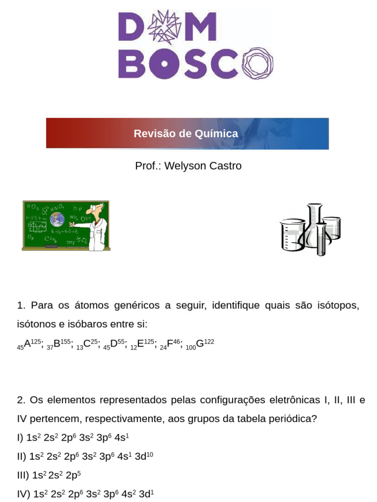 Revisão de química 2º BMT 2023 | PDF | Tabela periódica | Metais