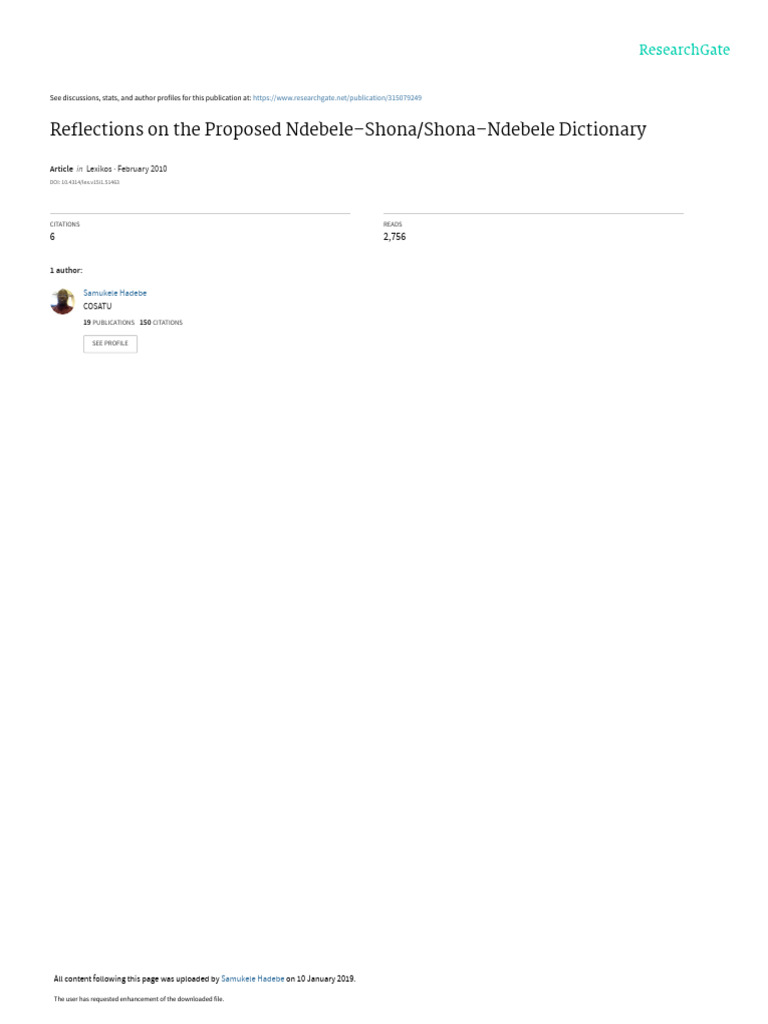 Ndebele-Shona Dictionary Proposal Insights | PDF | Lexicography | Zimbabwe