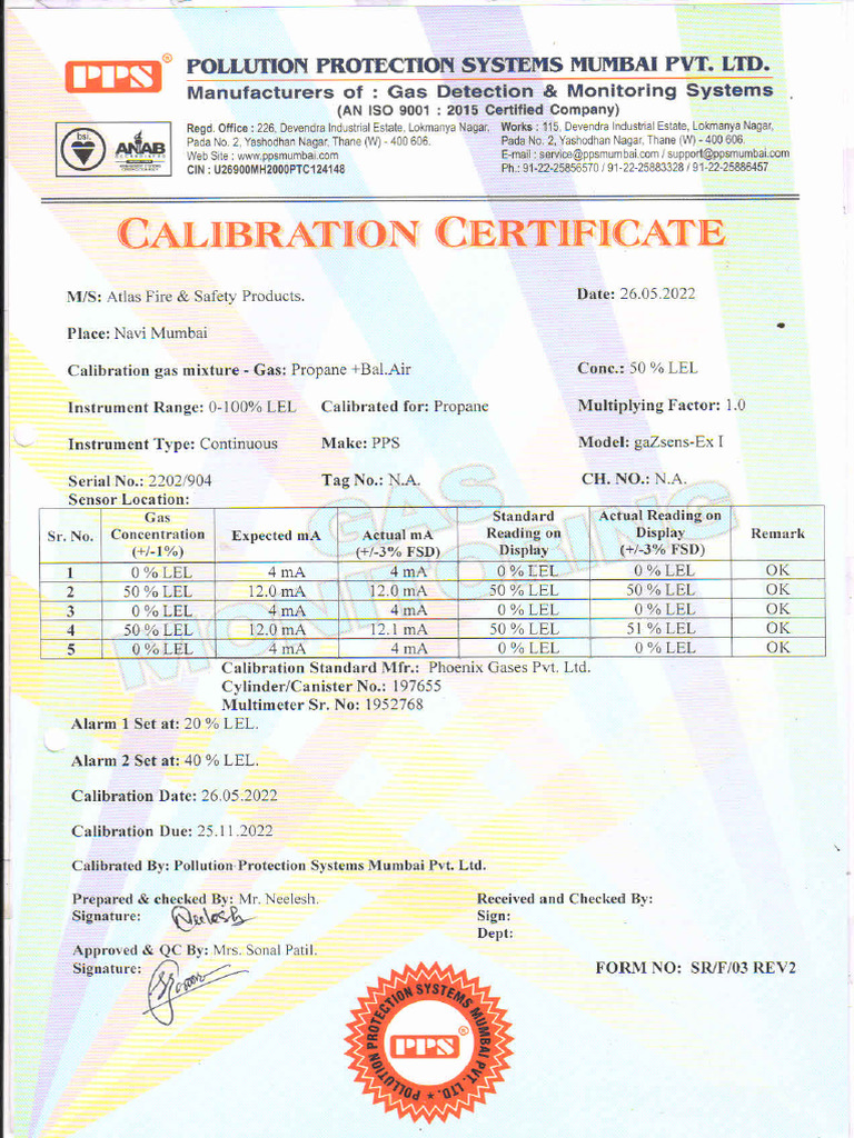Calibration Certificate PPS Documents | PDF