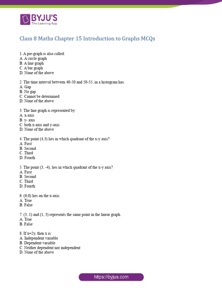 Class 8 Maths Chapter 15 Introduction To Graphs MCQs | PDF