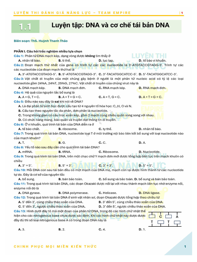 1b Dna Và Cơ Chế Tái Bản Dna PDF | PDF