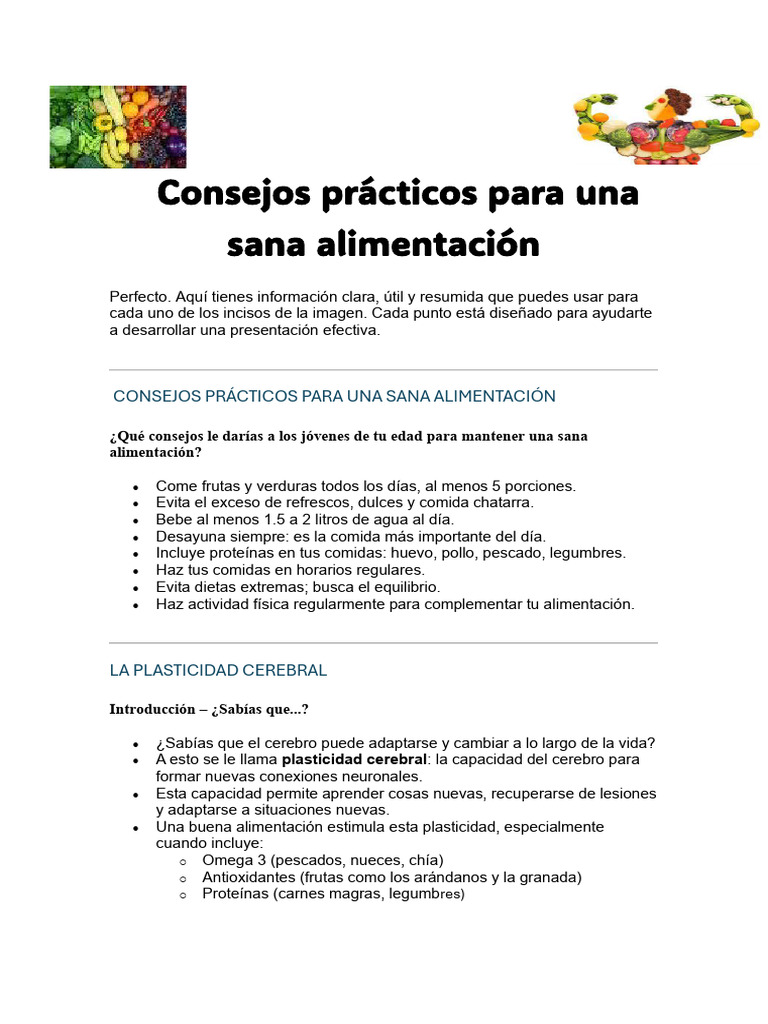 Consejos Prácticos para Una Sana Alimentación | PDF | Alimentos | Cerebro