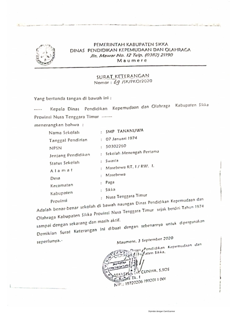 Surat Izin Operasional Sekolah | PDF