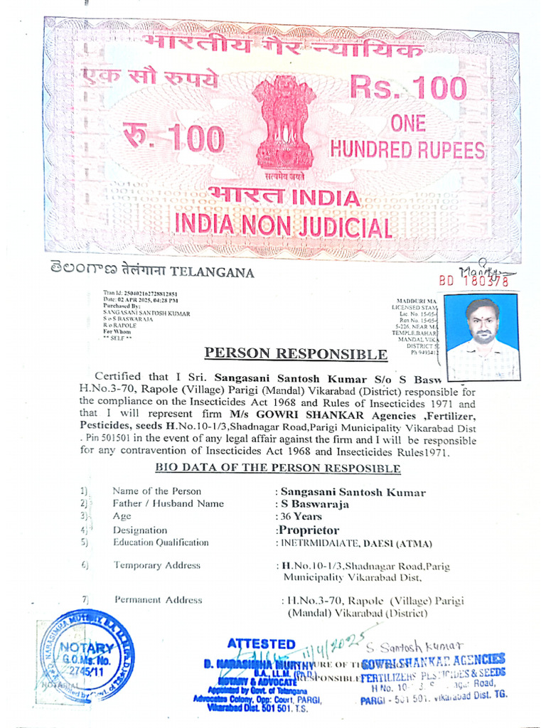 Person Responsible of Pesticides Gowri Shankar Agencies | PDF