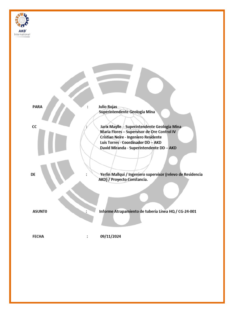 Informe de Atrapamiento de Tuberia - Perforadora Ak d06 - cg-24-001 | PDF | Perforación | Presión