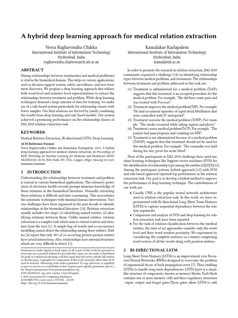 Hybrid Deep Learning for Medical Relations | PDF | Support Vector ...