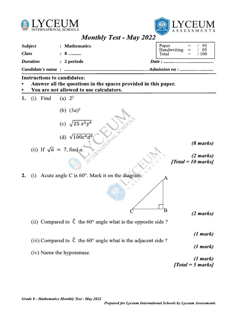 Grade 8 Mathematics | PDF