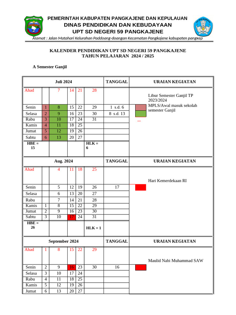 Kaldik Sekolah TP.2024-2025 Fix | PDF