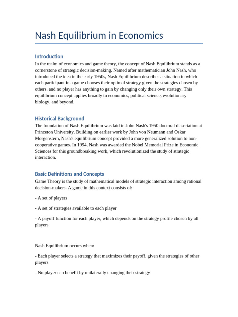 Understanding Nash Equilibrium in Economics | PDF | Game Theory ...