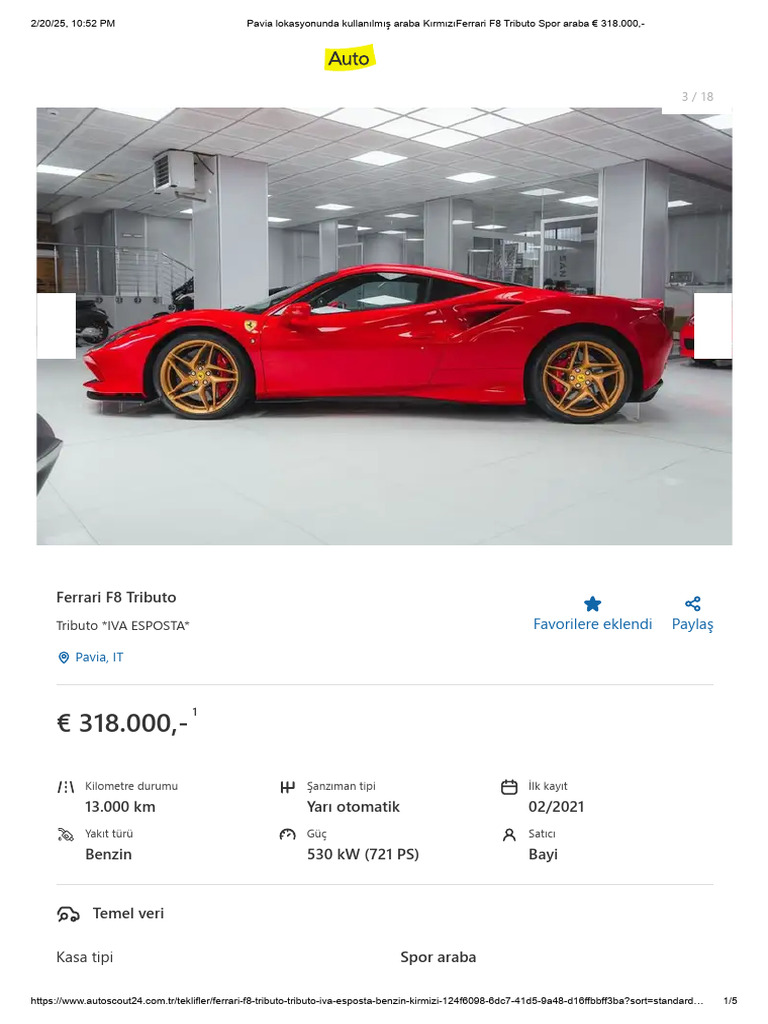 Ferrari F8 Tributo Spor Araba 318.000 | PDF