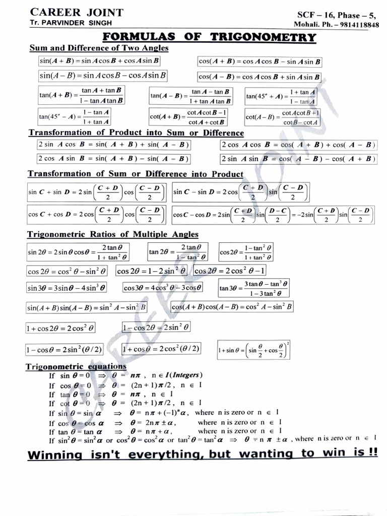 Trigonometry Formulas | PDF | Mathematical Analysis | Geometry