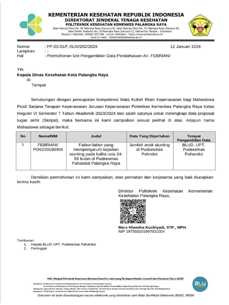 Surat Izin Pengambilan Data Febriani | PDF