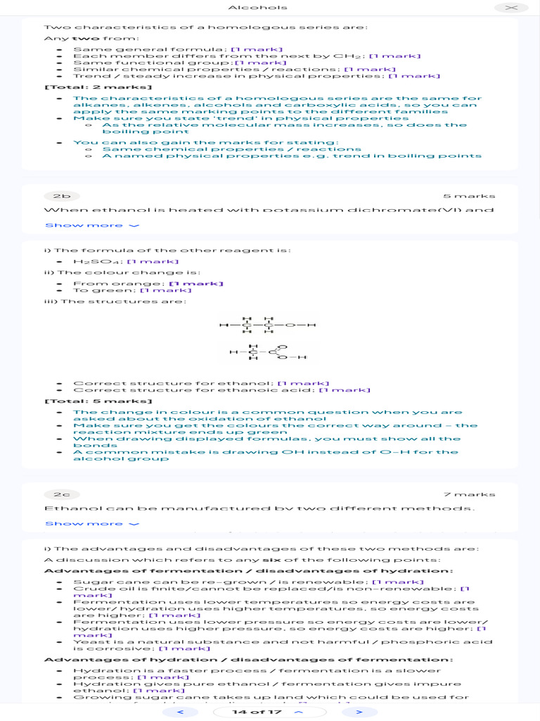Alcohols Edexcel IGCSE Chemistry Exam Questions & Answers 2017 (PDF) | PDF | Ethanol | Fermentation