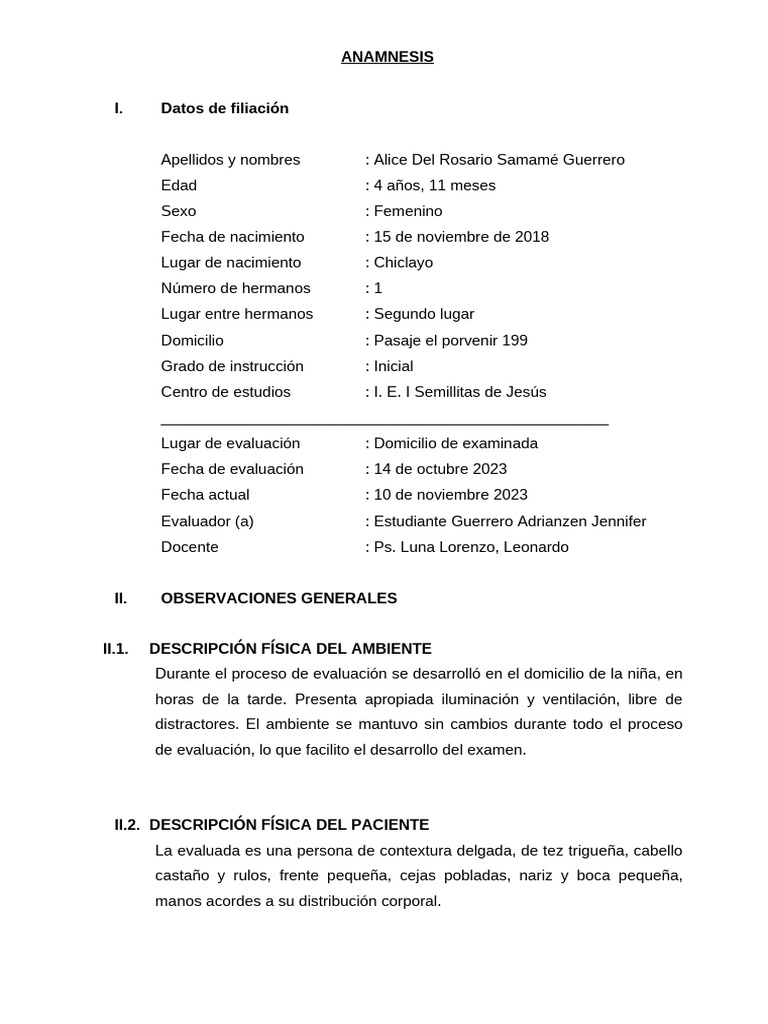 Anamnesis Completa Alice y Peabody | PDF | Inteligencia | Evaluación