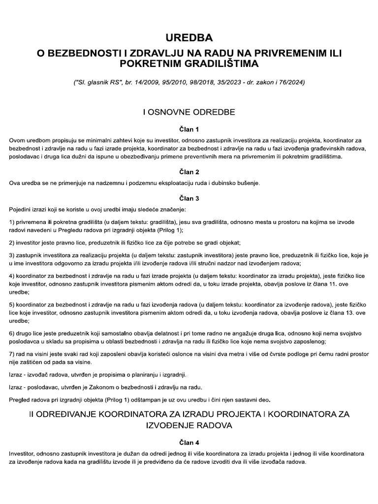 Uredba o Bezbednosti I Zdravlju Na Radu Na Privremenim Gradilištima | PDF