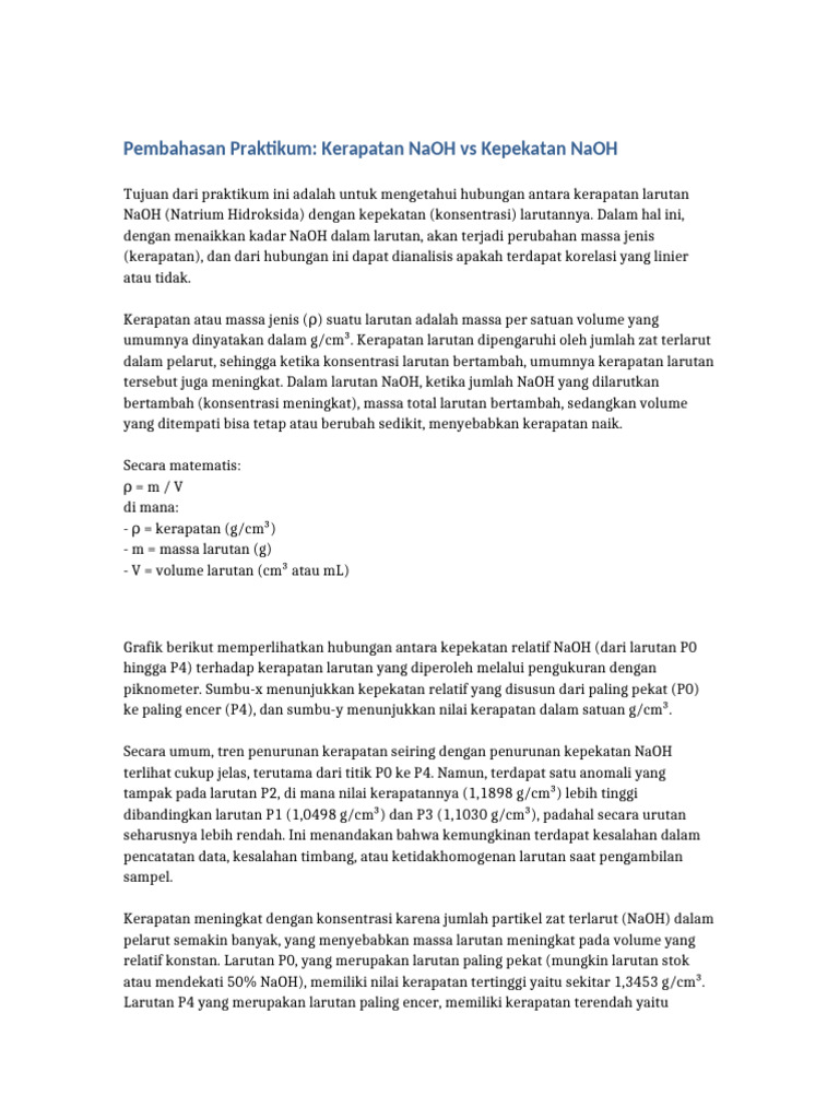 Pembahasan Kerapatan NaOH Vs Kepekatan NaOH | PDF