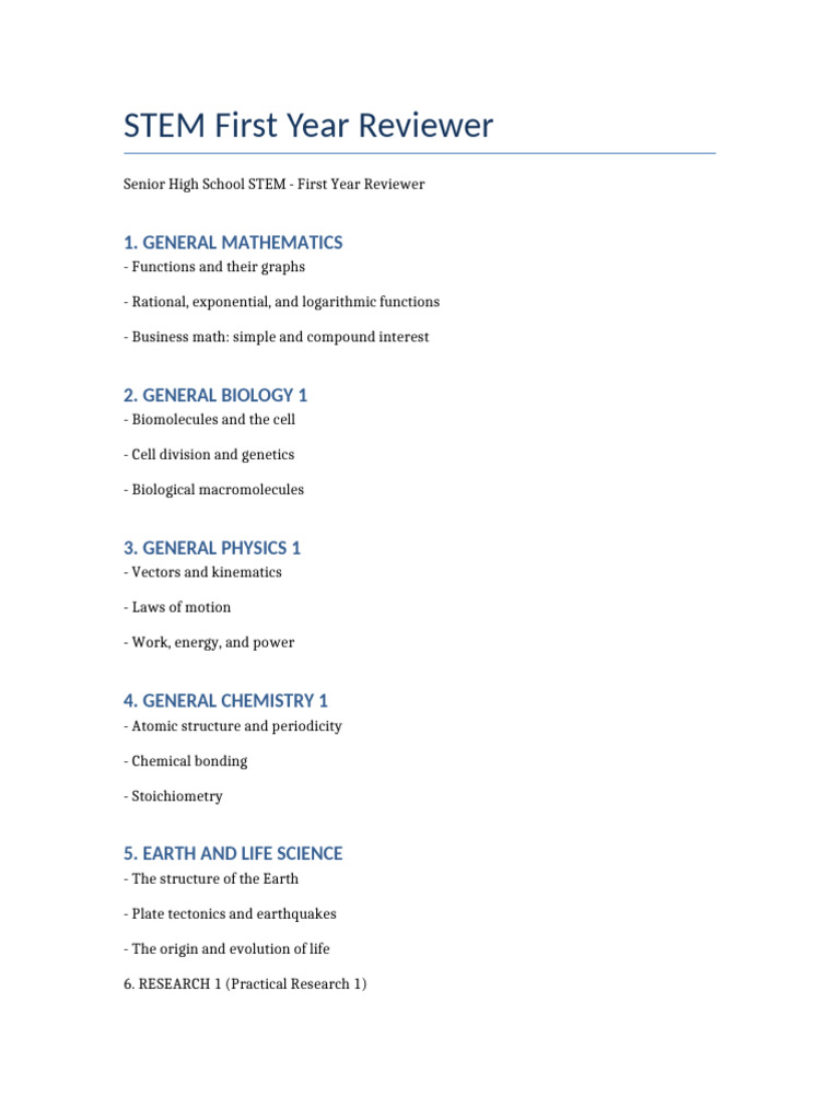 STEM First Year Study Guide | PDF