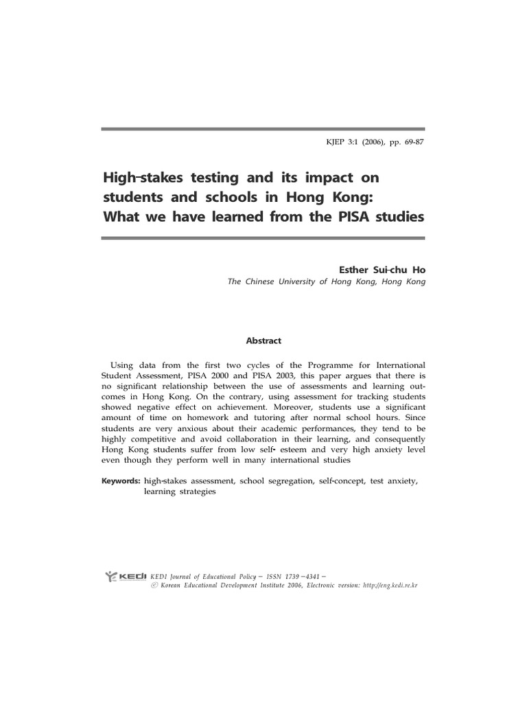 Ho - 2006 - High-Stakes - Testing and Its Impact in HK | PDF ...