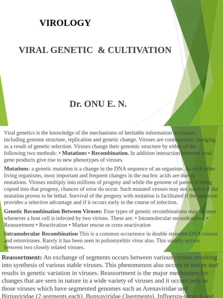 Viral Genetics and Cultivation - 113418 | PDF | Virus | Cell Culture