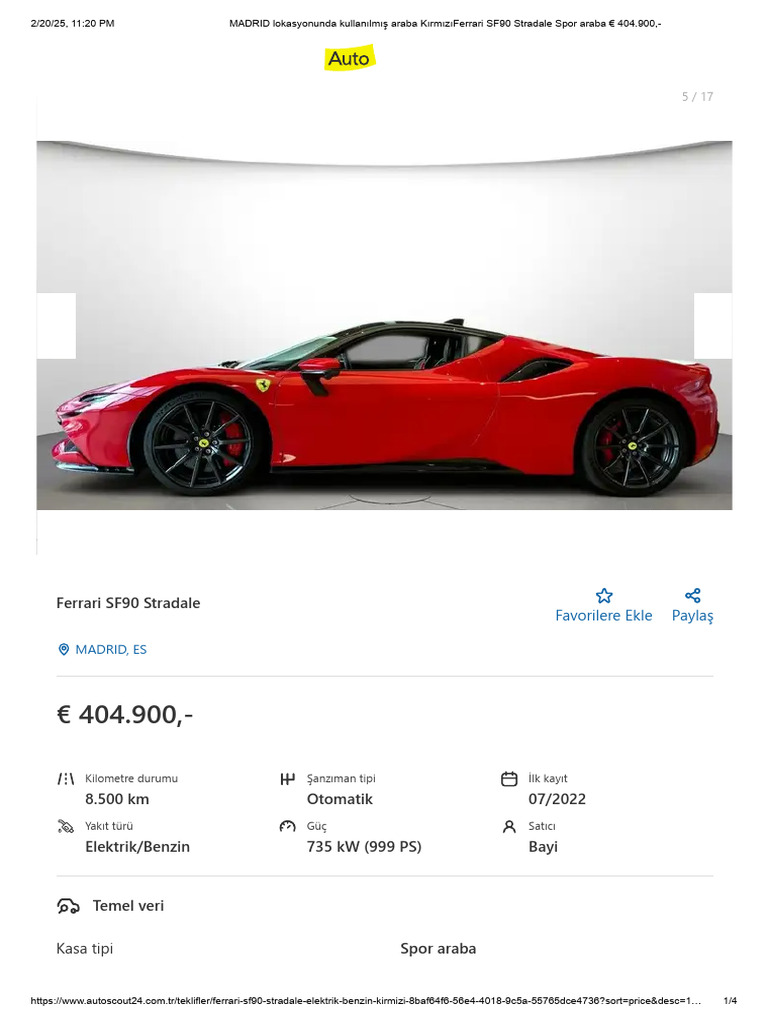 Ferrari SF90 Stradale Spor Araba 404.900 | PDF