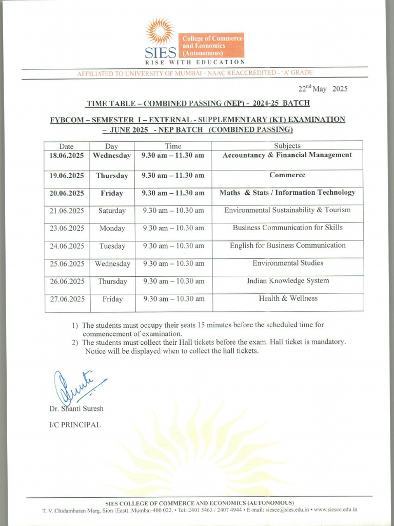 Time Table For Fy - Sy - Ty Bcom All Semisters Supplimentary Exam June 2025 | PDF