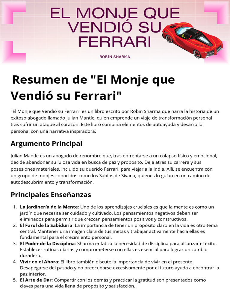 Resumen de "El Monje que Vendió su Ferrari" | PDF