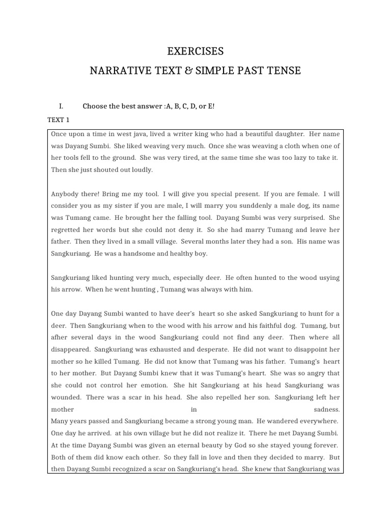 Exercises Narrative Text & Simple Past Tense | PDF | Hansel And Gretel ...