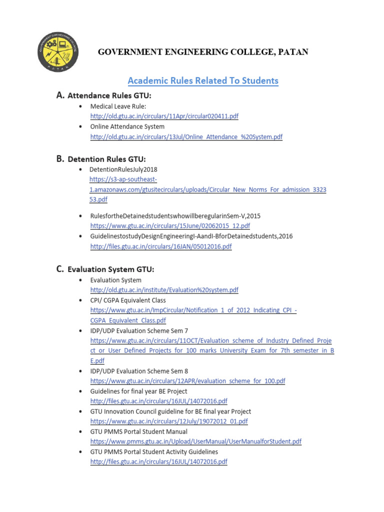 GTU Attendance and Detention Rules 2025 | PDF