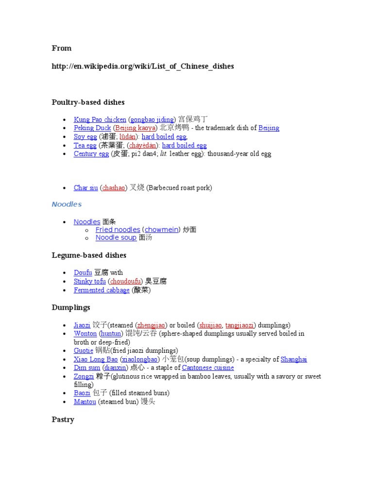 Chinese Dishes and Their Names | PDF