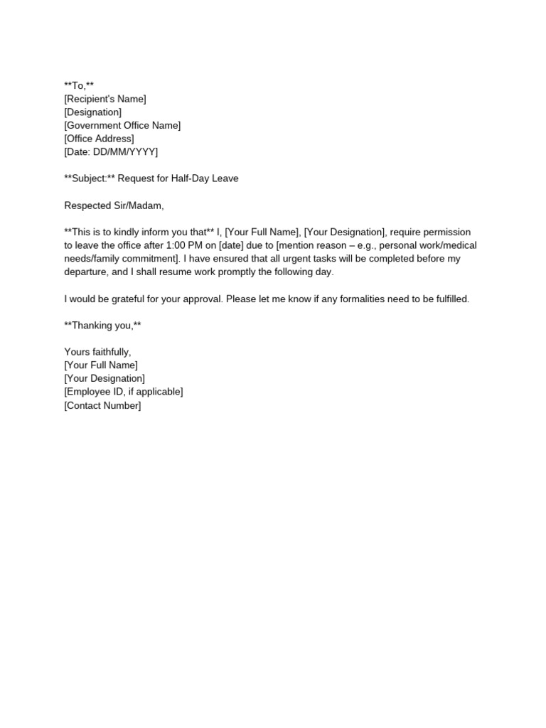 Half Day Leave Application | PDF
