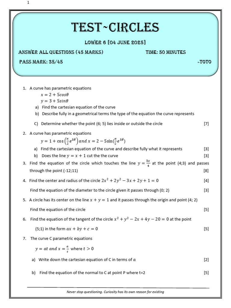 Test Circles Toto | PDF | Circle | Equations