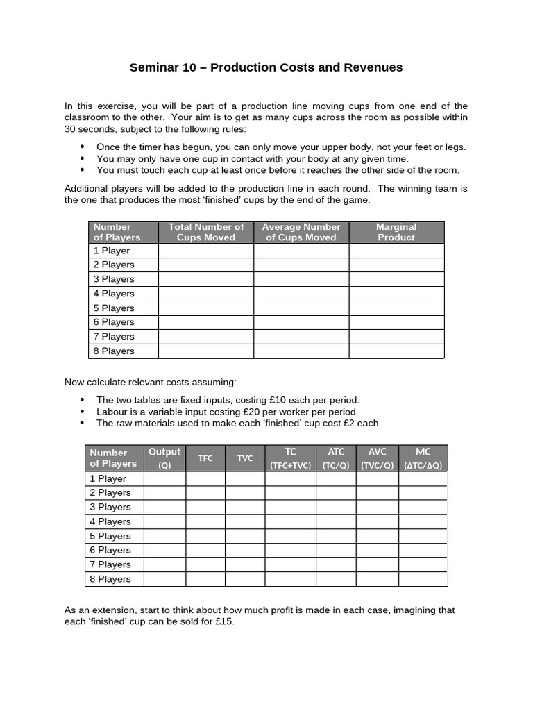 Seminar 10 - Production Costs and Revenues 2 | PDF