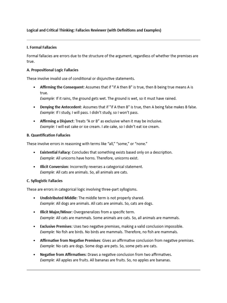 Fallacies in Logic: Definitions & Examples | PDF | Fallacy | Logic