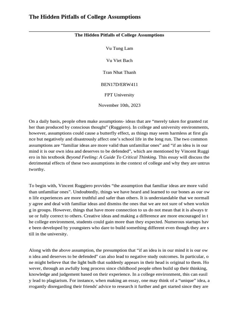 ERW411 Assumptions Lam & Bach & Thanh | PDF | Thought | Cognitive Science