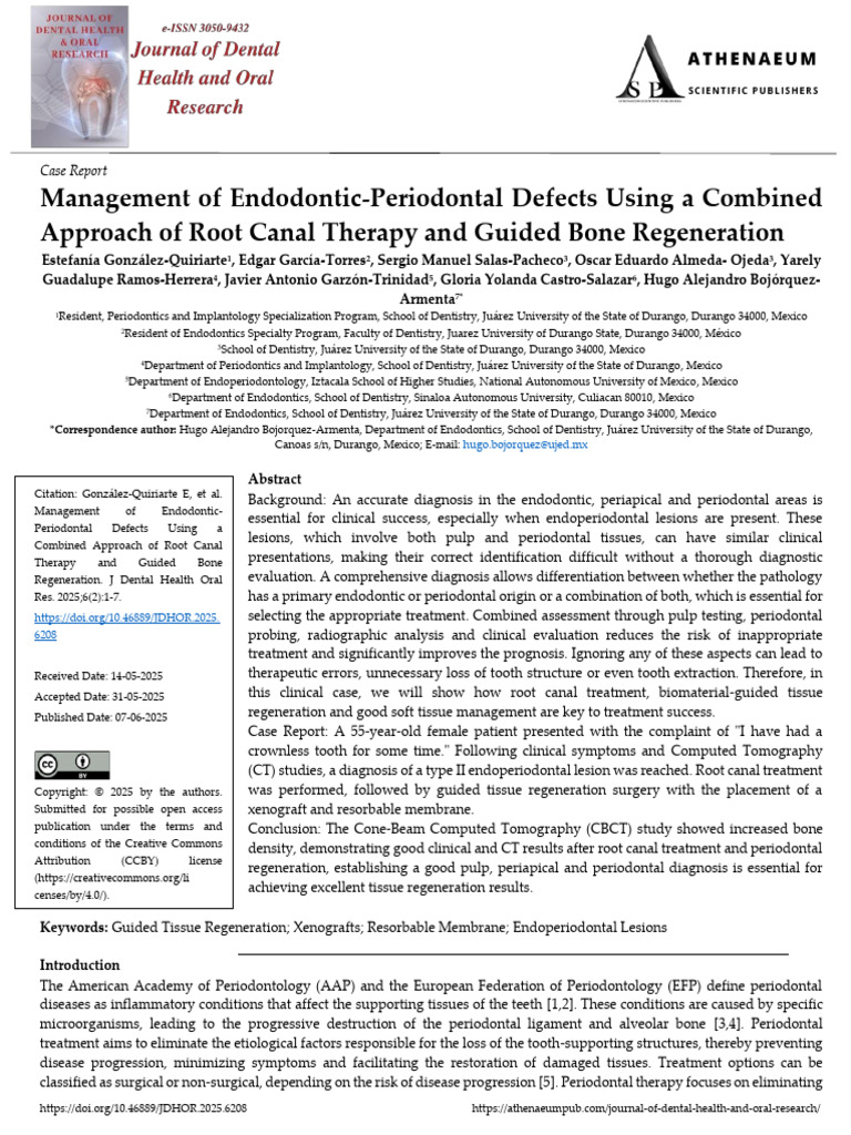 Management of Endodontic Periodontal Defects Using A Combined Approach ...