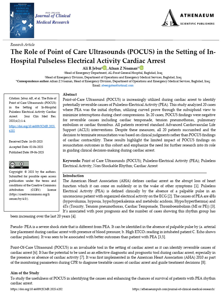 The Role of Point of Care Ultrasounds POCUS in The Setting of in ...