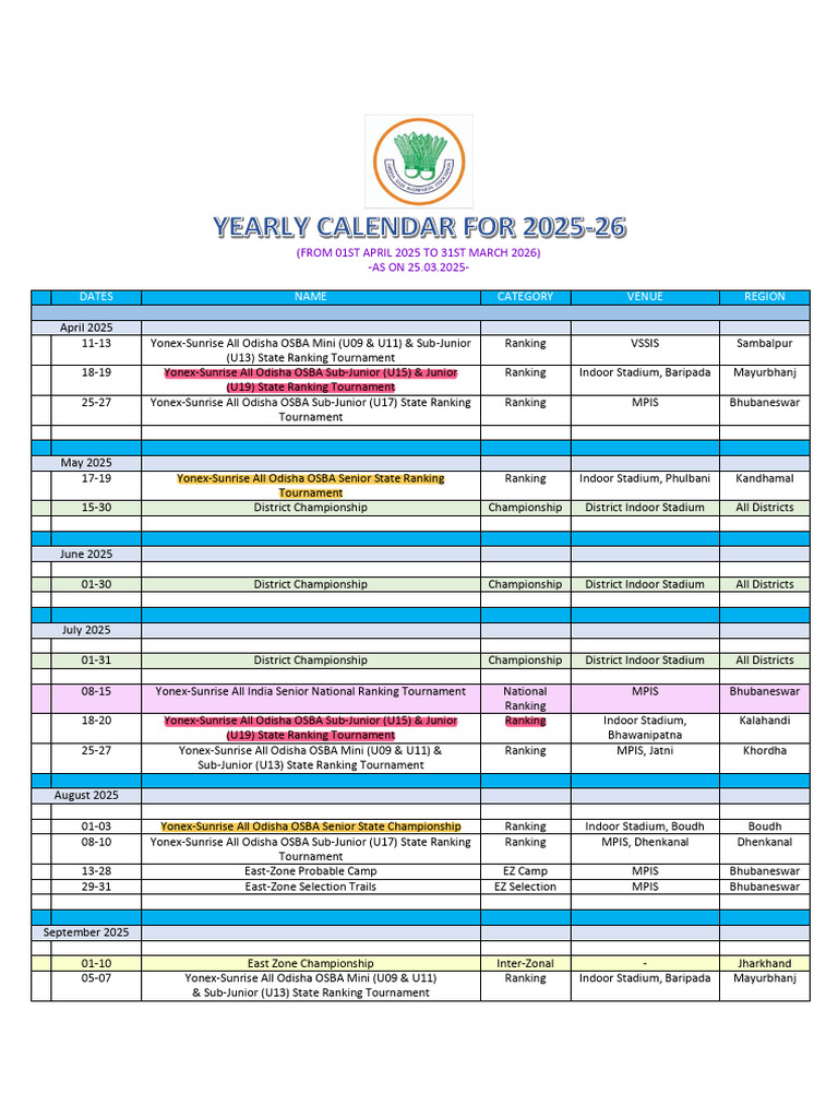 OSBA Calendar 2025-26 As On 25.03.2025 | PDF