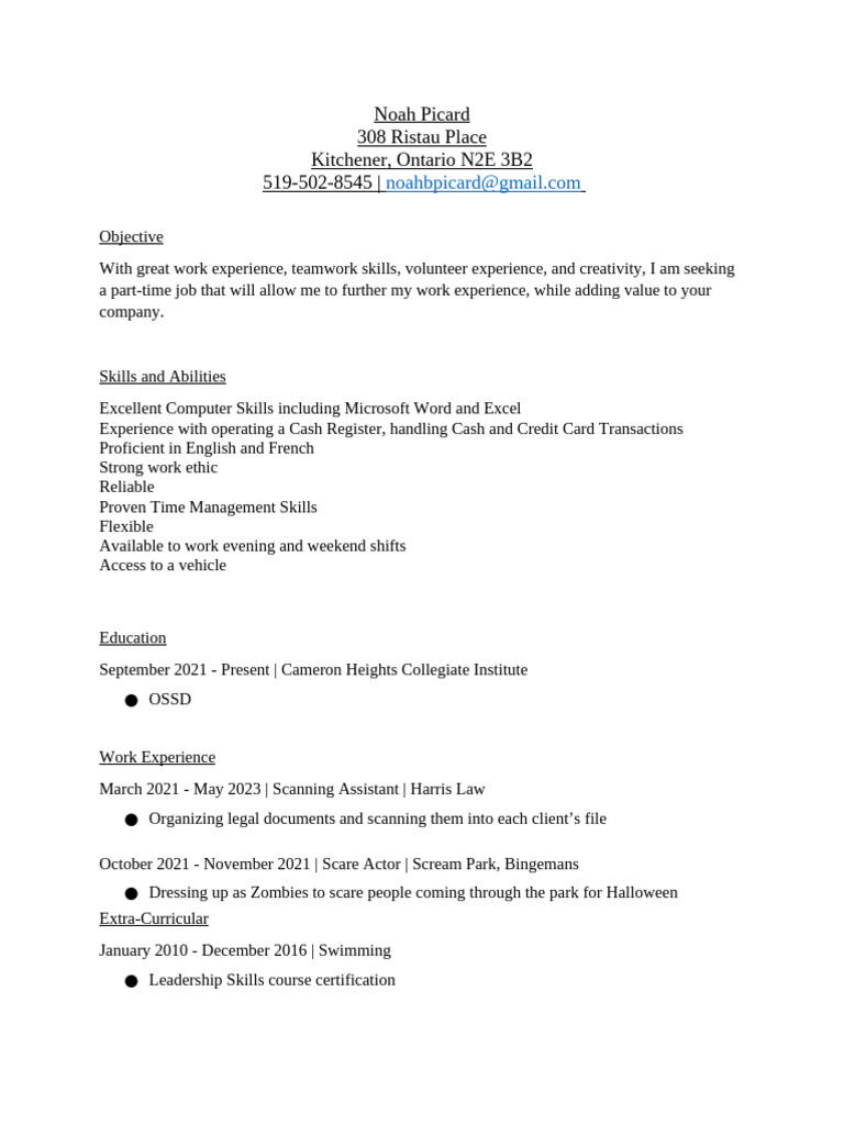 Noah Picard Resumé 2024 | PDF