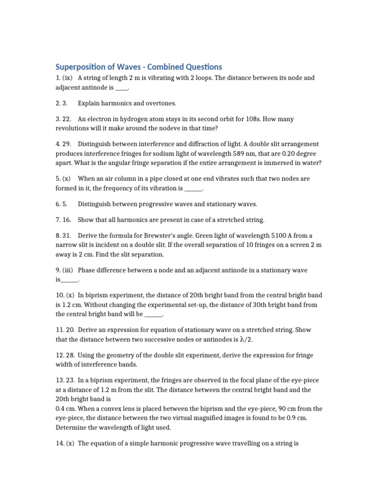 Superposition of Waves Questions | PDF | Waves | Wavelength