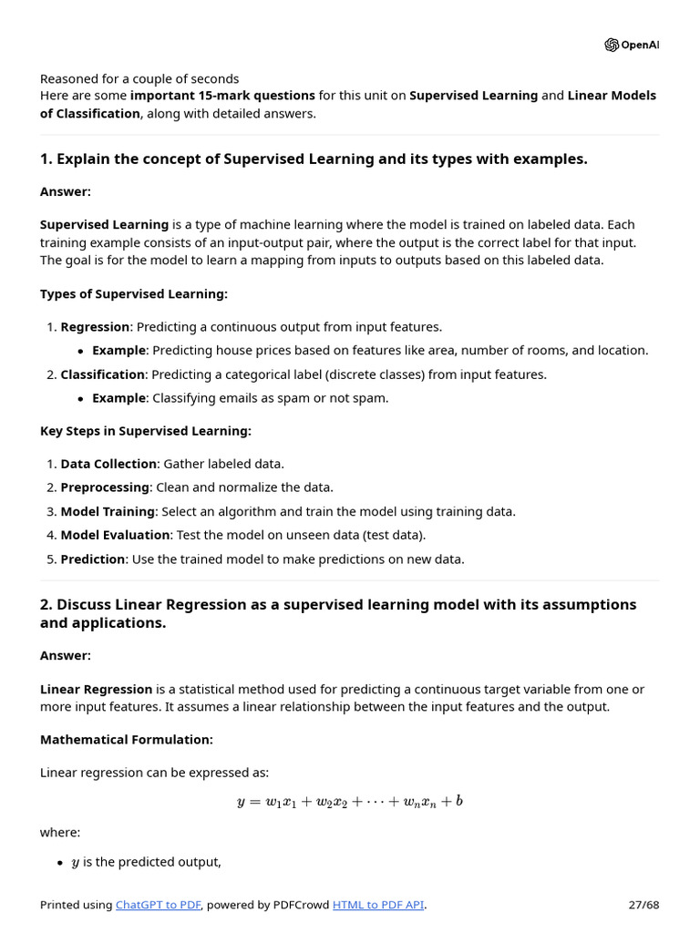 Machine Learning Unit 2 Que and Ans Same | PDF | Errors And Residuals | Logistic Regression