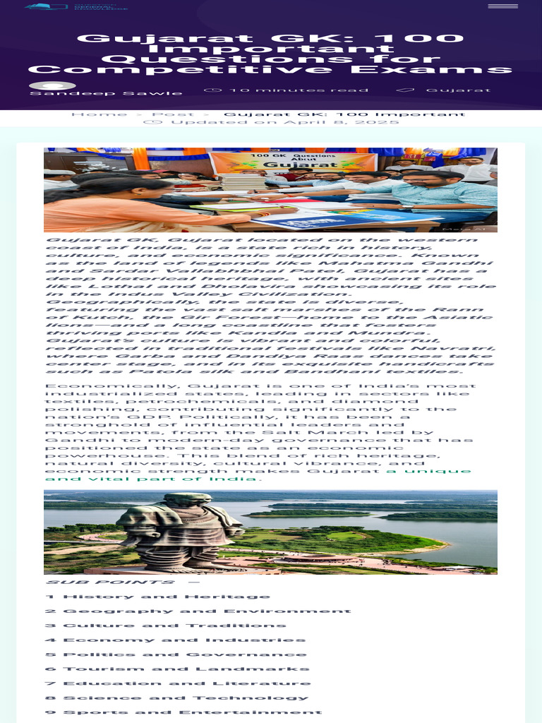 Gujarat GK: Key Facts for Exams | PDF | Gujarat