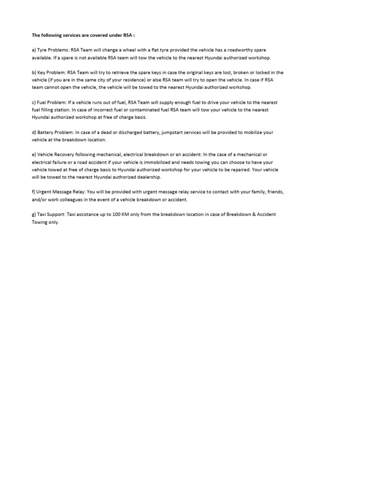 RSA Roadside Assistance Services | PDF