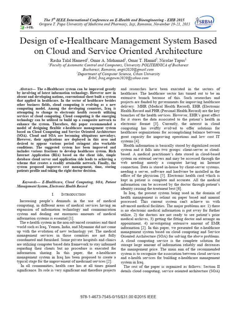 2015 Design of E-Healthcare Management System Based | PDF | World Wide ...