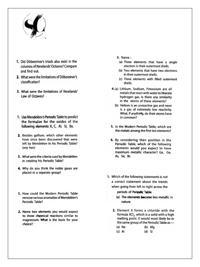 Periodic Classification of Elements QUESTIONS | PDF