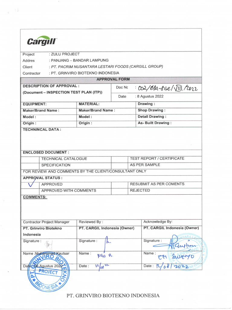Inspection Test Plan Approval | PDF