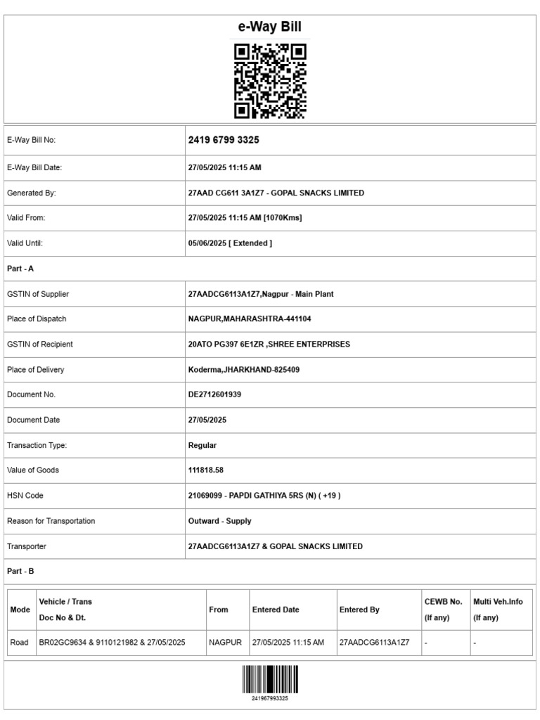 E-Way Bill System Kodarma | PDF
