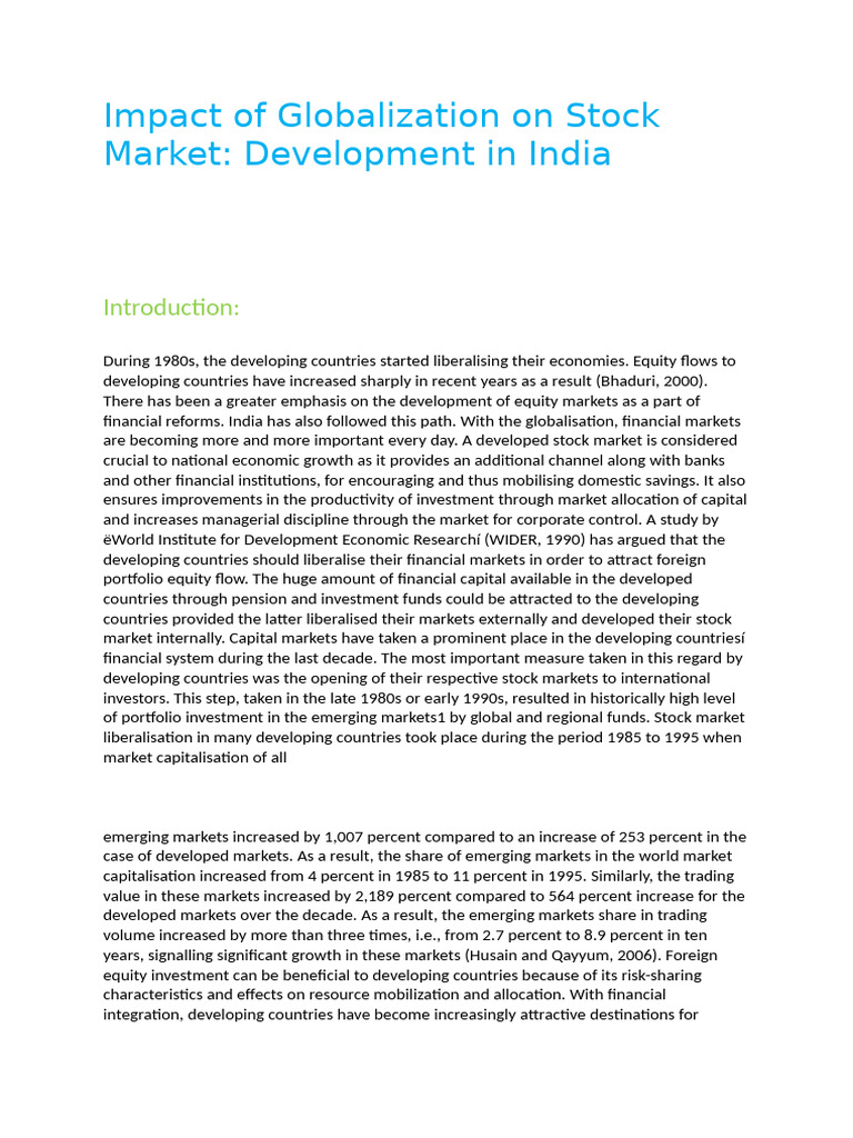Impact of Globalization On Stock Market | PDF | Market (Economics ...