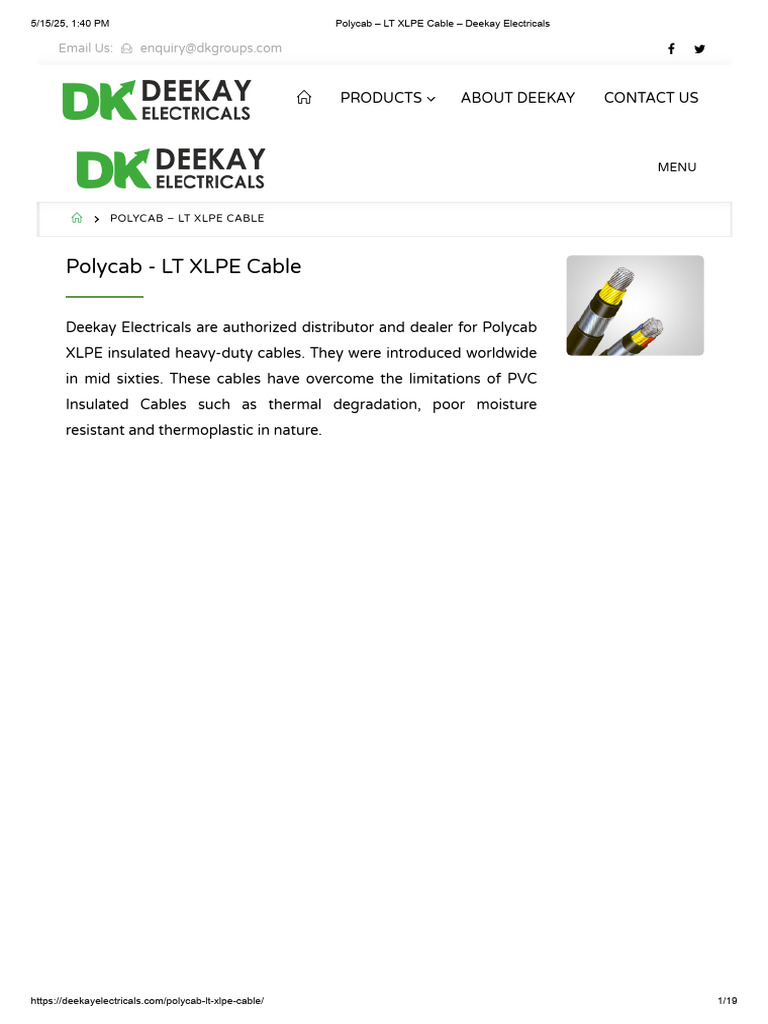 Polycab - LT XLPE Cable - Deekay Electricals | PDF | Insulator (Electricity) | Electric Power