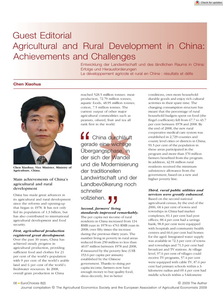 EuroChoices - 2009 - Xiaohua - Agricultural and Rural Development in ...