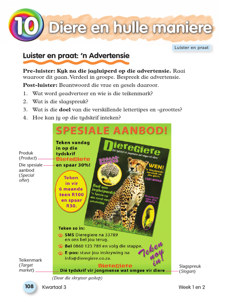 Graad 7 Afr Hoofstuk 10 Diere en Hulle Maniere | PDF